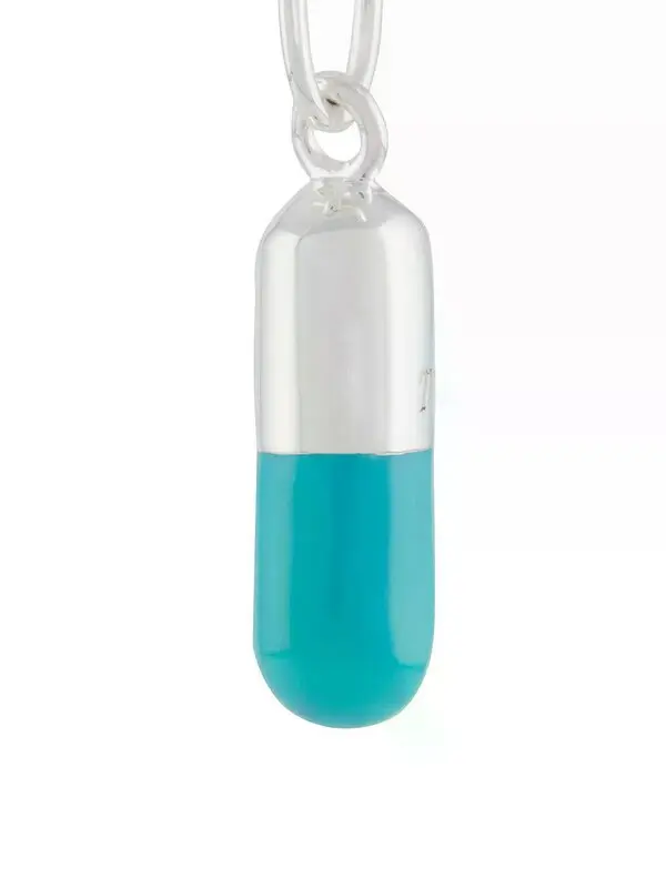 TRUE ROCKS Single Pill Charm Huggie Hoop Earring - Silver