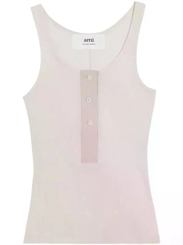 AMI Paris Button-front Cotton-rib Tank Top