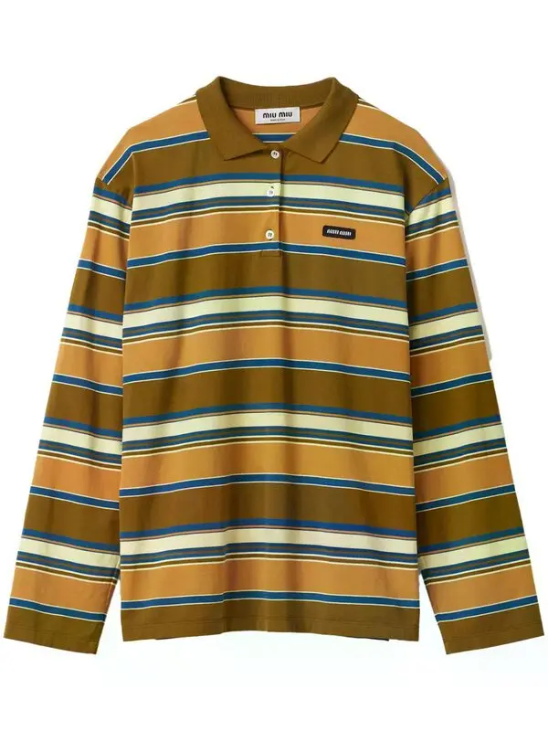 Miu Miu Striped Cotton Polo Shirt - Brown