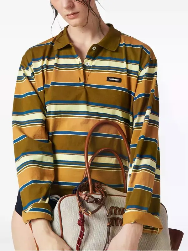 Miu Miu Striped Cotton Polo Shirt - Brown