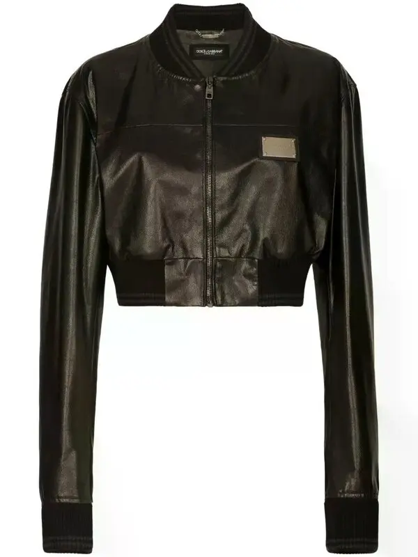 Dolce & Gabbana Logo-plaque Cropped Leather Jacket
