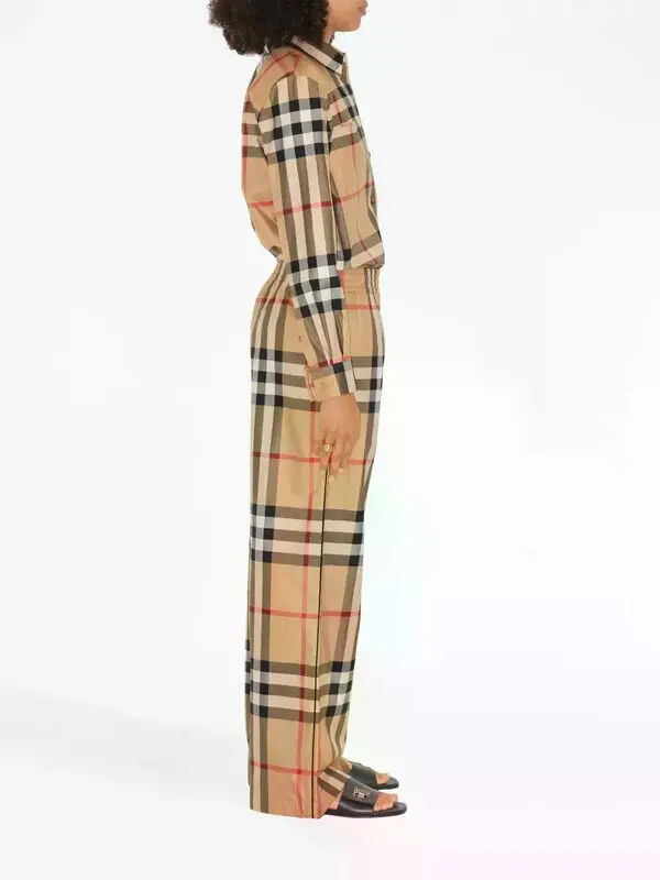 Burberry Check-pattern Flared Cotton Trousers