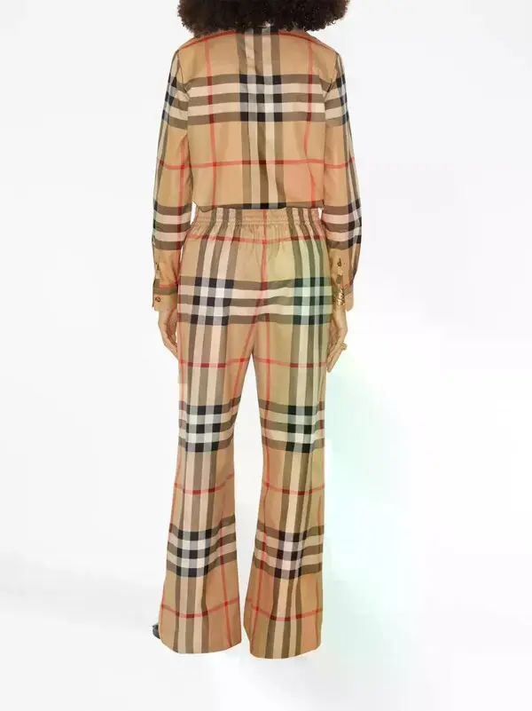 Burberry Check-pattern Flared Cotton Trousers