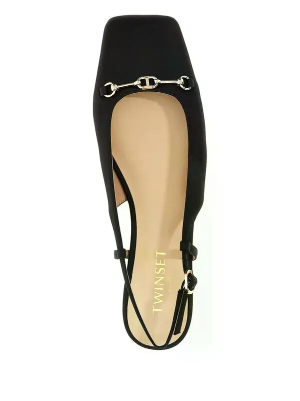 TWINSET Satin Slingback Flat Pumps - Black
