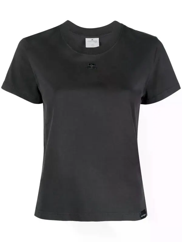 COURREGES Logo-embroidered Cotton T-shirt - Grey