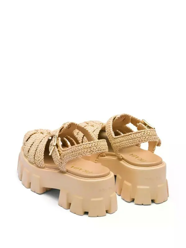 Prada Monolith Raffia-effect Sandals With Buckle Detail