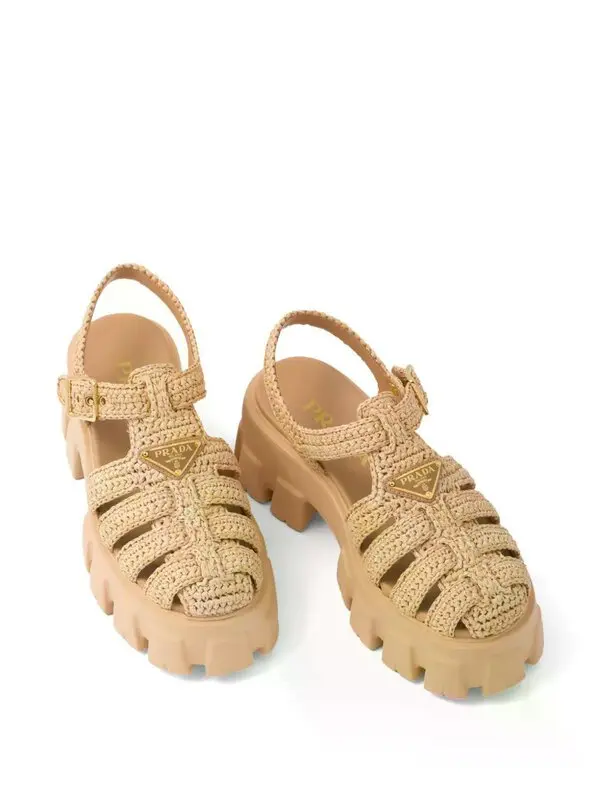 Prada Monolith Raffia-effect Sandals With Buckle Detail