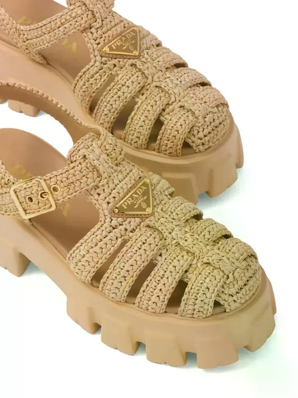 Prada Monolith Raffia-effect Sandals With Buckle Detail