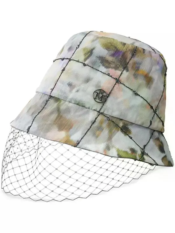 MAISON MICHEL Souna Veil-embellished Bucket Hat - Neutrals