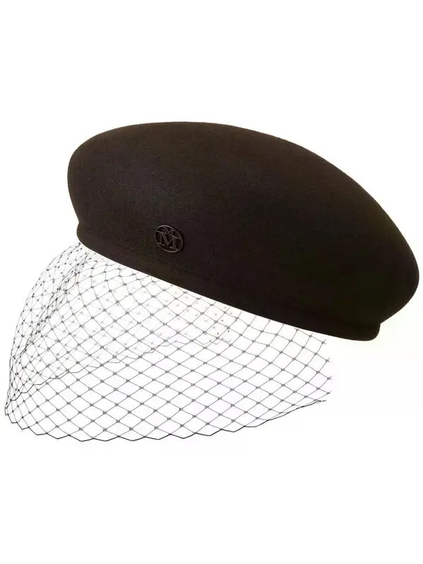 MAISON MICHEL Bonnie Veil Beret Hat - Brown