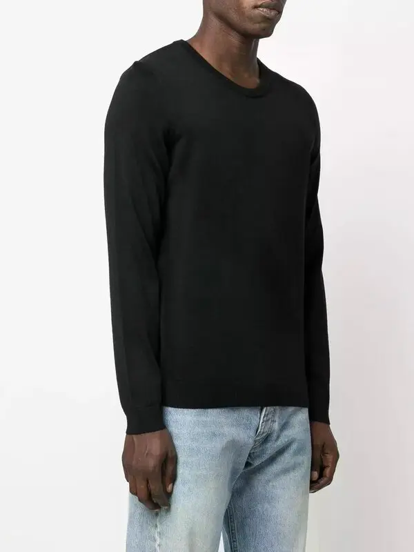 BOSS Crew Neck Virgin Wool Pullover Sweater - Black