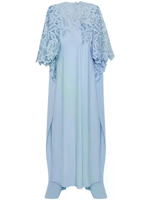 Oscar De La Renta Rose-motif Cut-out Kaftan Dress - Blue