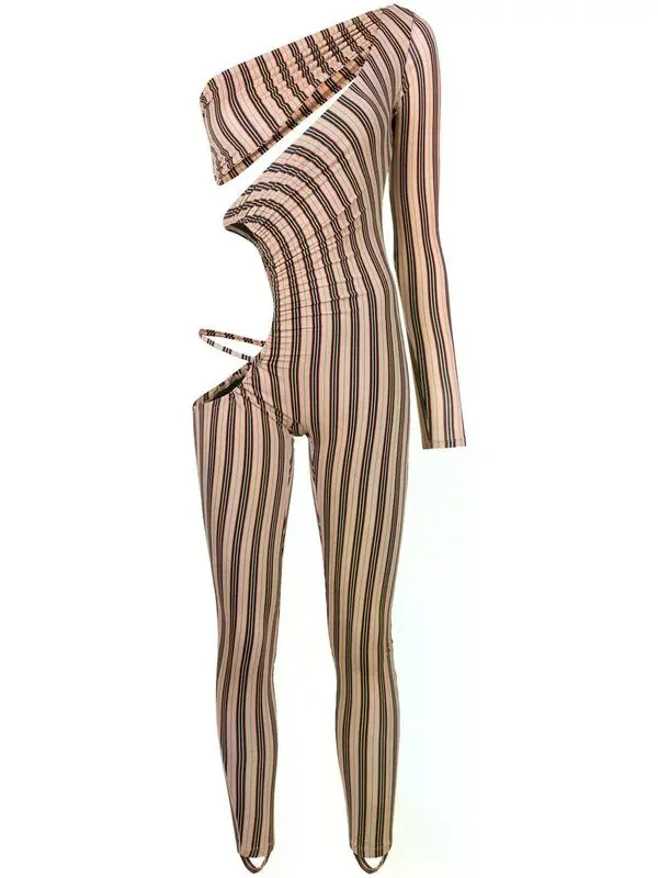 AMIR SLAMA Stripe-print One-shoulder Jumpsuit - Multicolour