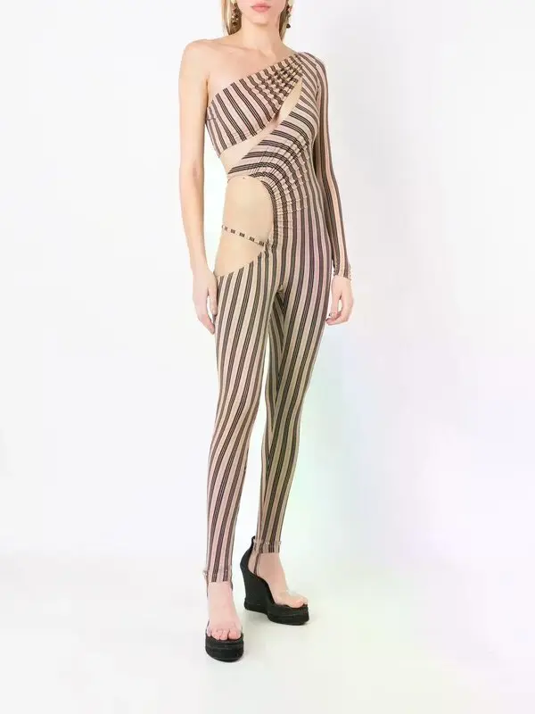 AMIR SLAMA Stripe-print One-shoulder Jumpsuit