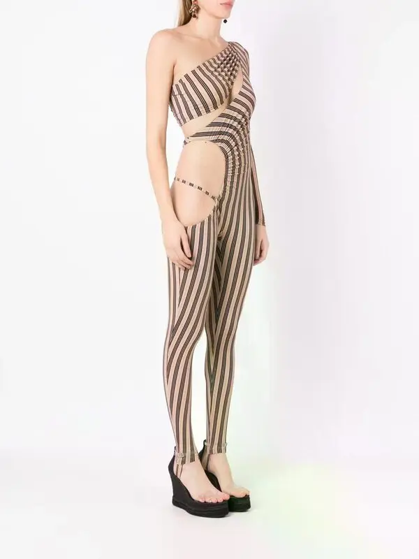 AMIR SLAMA Stripe-print One-shoulder Jumpsuit