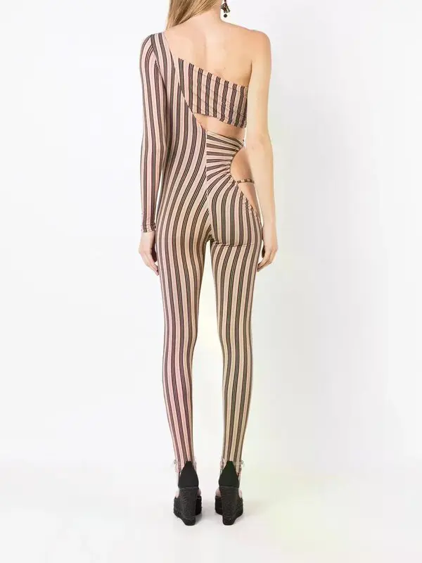 AMIR SLAMA Stripe-print One-shoulder Jumpsuit