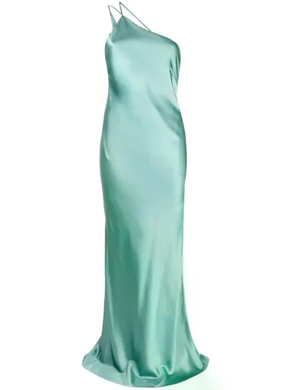 Michelle Mason One-shoulder Bias Gown - Green