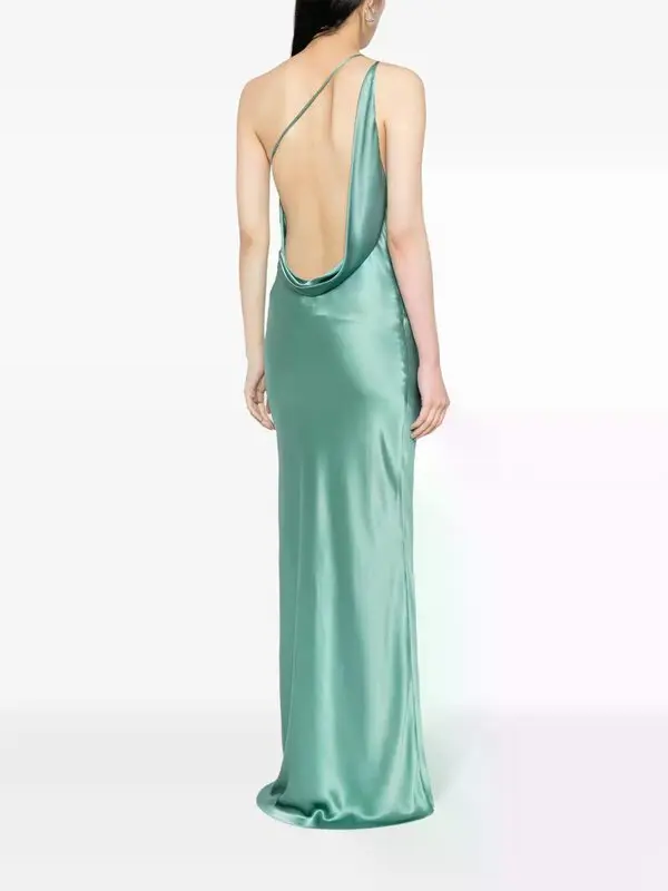 Michelle Mason One-shoulder Bias Gown - Green