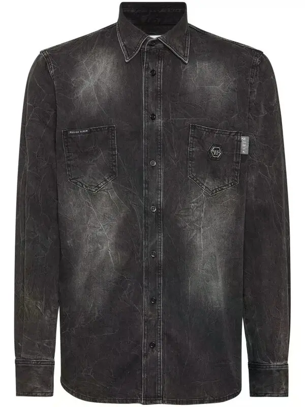 Philipp Plein Skull & Bones Denim Shirt