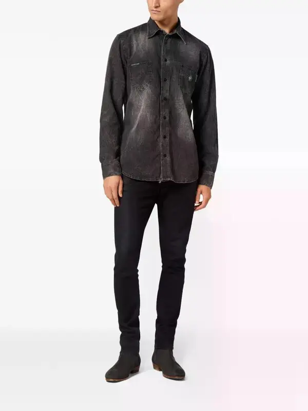 Philipp Plein Skull & Bones Denim Shirt