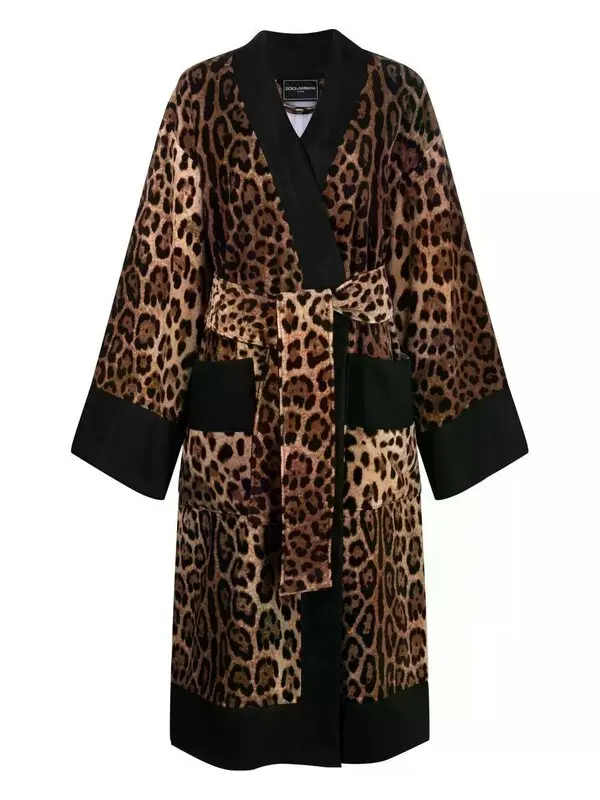 Dolce & Gabbana Leopard-print Terry Cotton Bath Robe - Brown