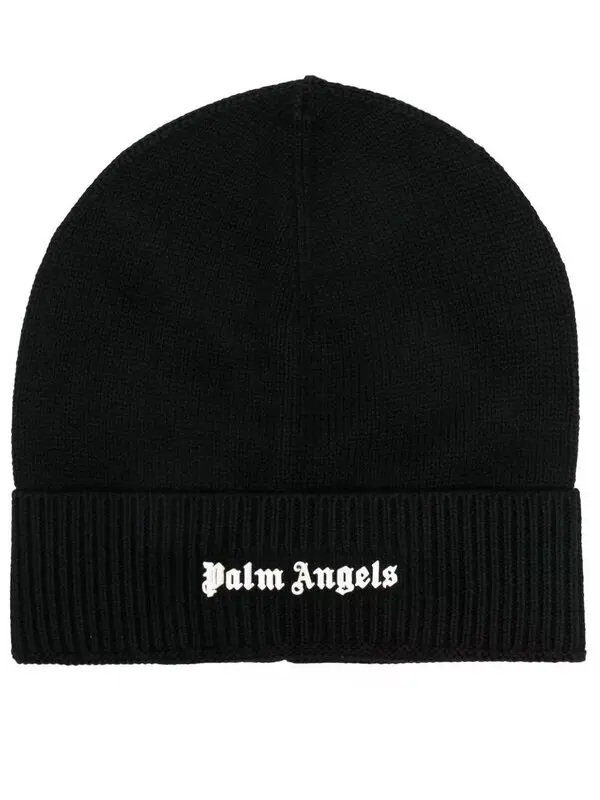 Palm Angels Logo-embroidered Beanie - Black
