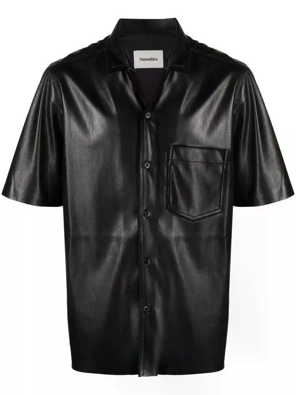 Nanushka Camp Faux-leather Shirt - Black