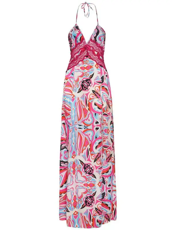 Philipp Plein Abstract-print V-neck Maxi Dress - Pink