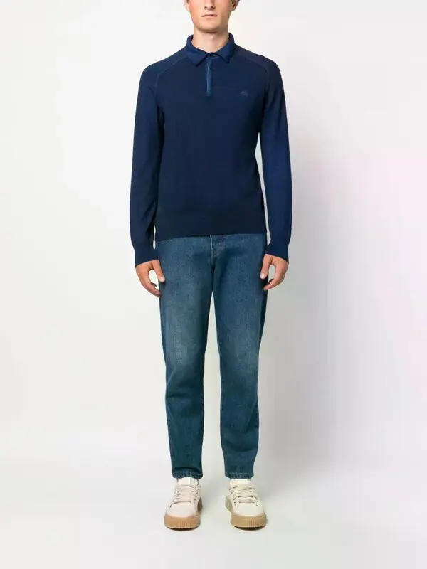 Etro Logo-embroidered Knitted Polo Shirt - Blue