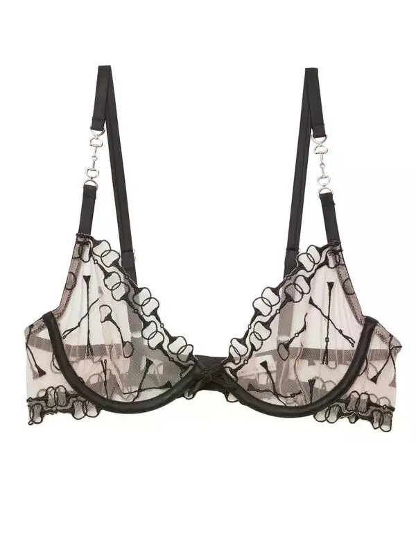 FLEUR DU MAL Equestrian-embroidered Demi Bra - Black