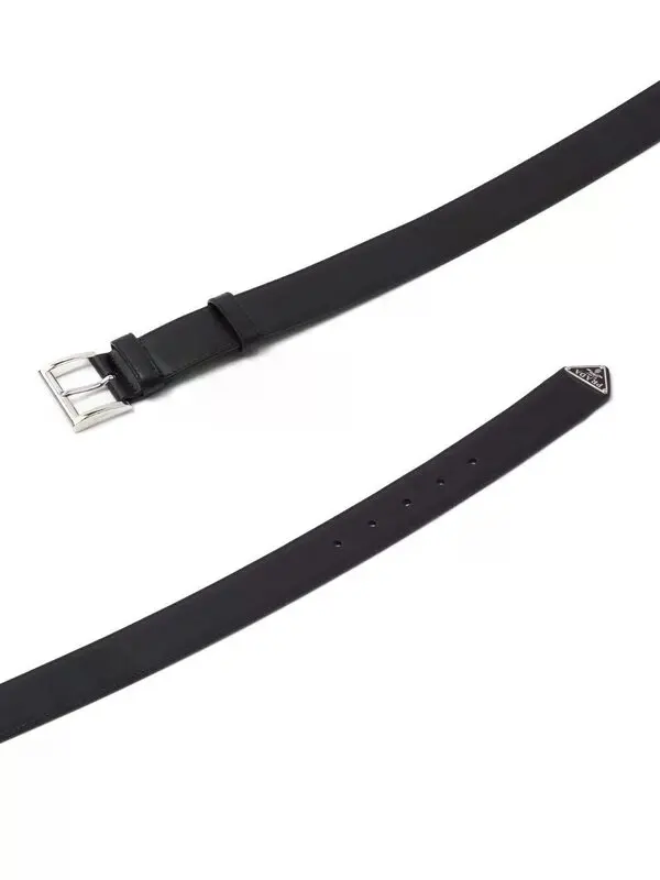 Prada Leather Belt With Triangle Logo - Black