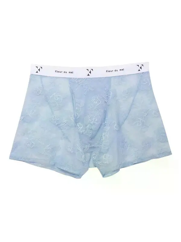 FLEUR DU MAL Bouquet Lace Boxer Brief - Blue