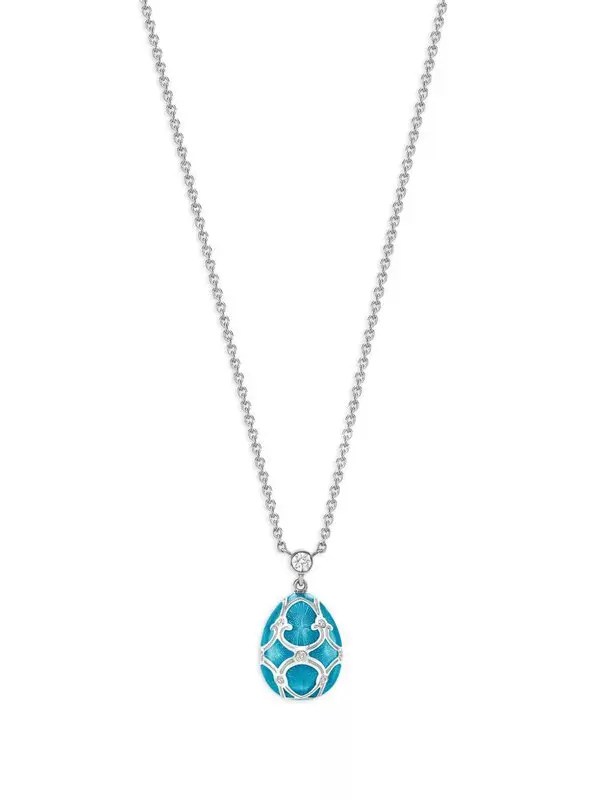 Faberge 18kt White Gold Heritage Petite Egg Diamond Necklace - Blue
