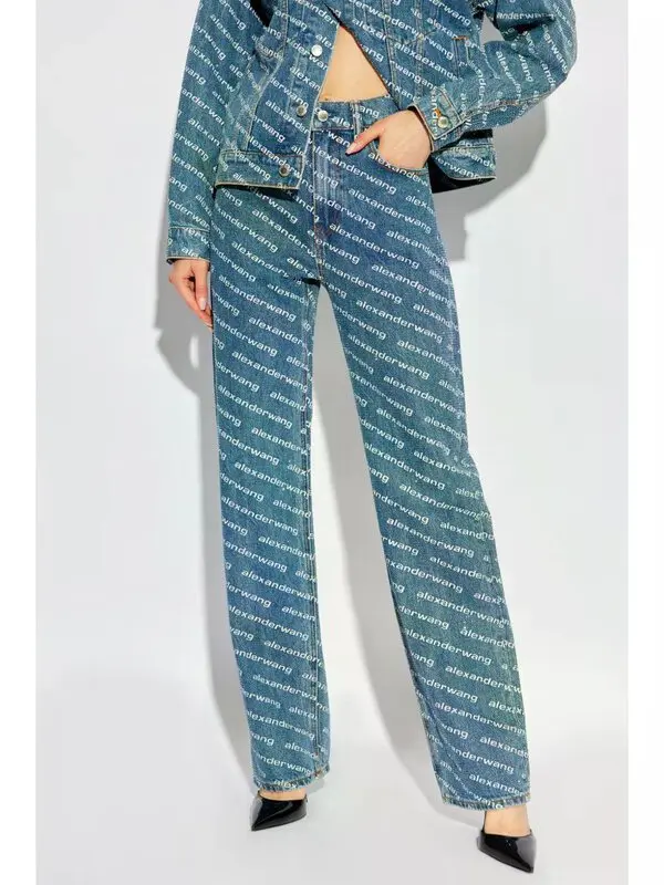 Alexander Wang Logo Print Sequined Straight Leg Trousers