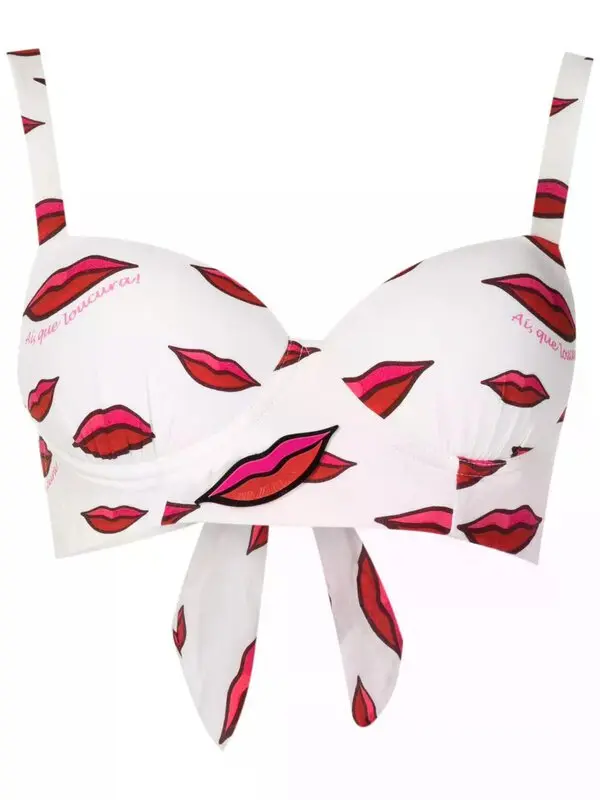 AMIR SLAMA Lip-print Cropped Top - White