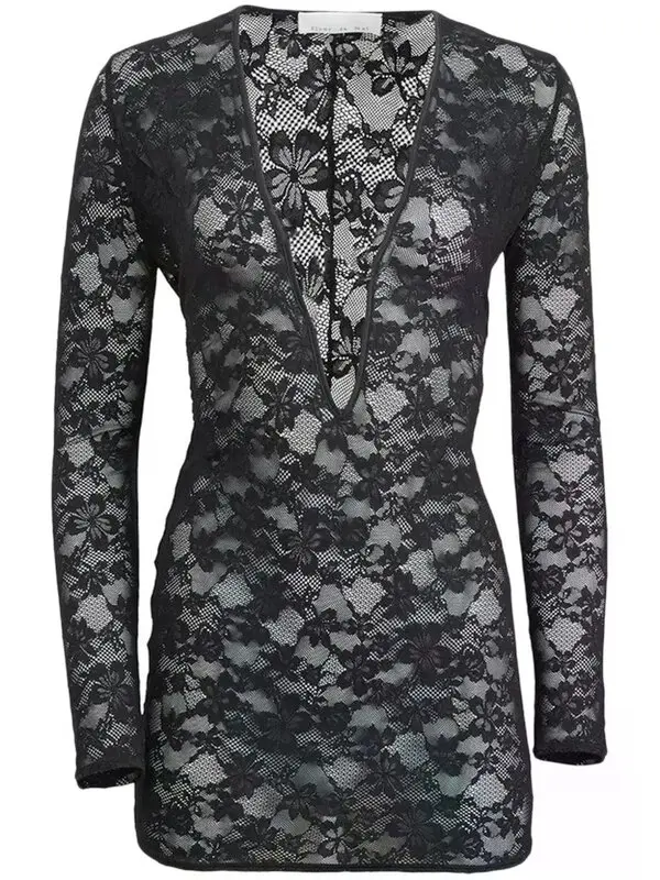 FLEUR DU MAL Le Stretch Lace Plunge Mini Dress
