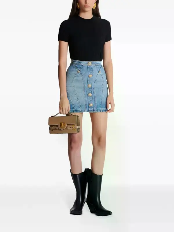 Balmain Button-embellished Denim Mini Skirt