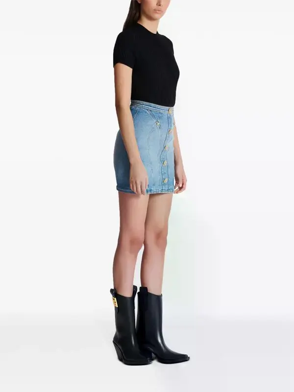 Balmain Button-embellished Denim Mini Skirt