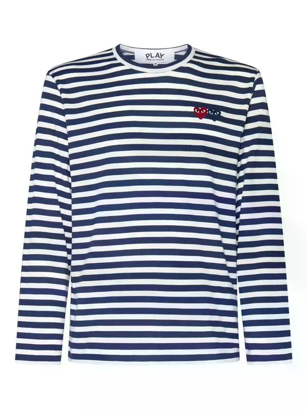Play Comme Des Garcon Heart-patch Striped Cotton T-shirt - Blue