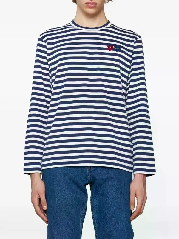 Play Comme Des Garcon Heart-patch Striped Cotton T-shirt - Blue