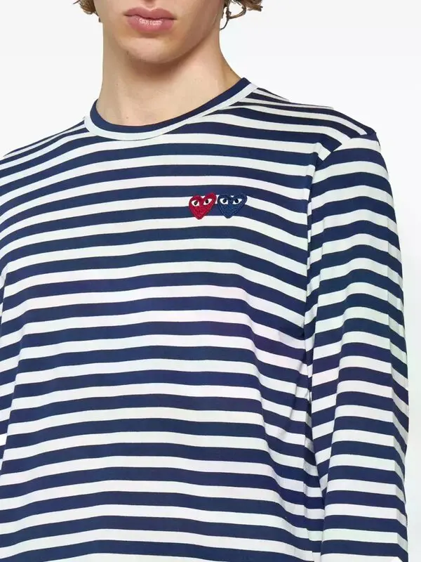 Play Comme Des Garcon Heart-patch Striped Cotton T-shirt - Blue
