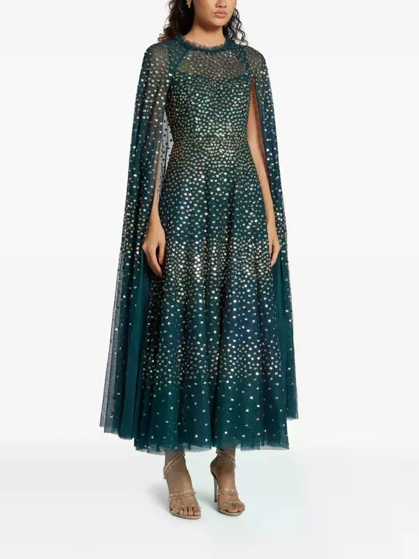 NEEDLE & THREAD Sequined Cape Dress - Green