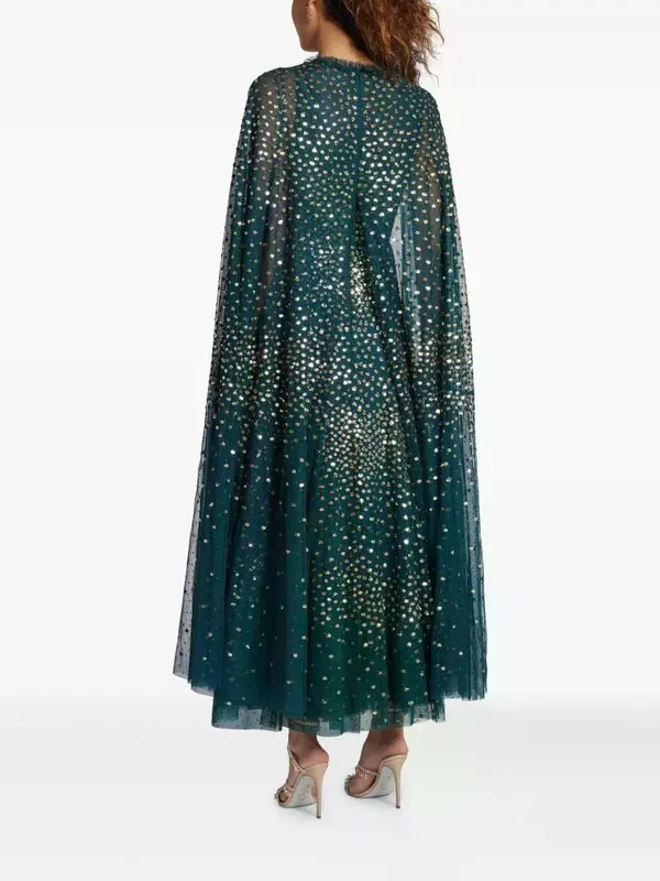 NEEDLE & THREAD Sequined Cape Dress - Green