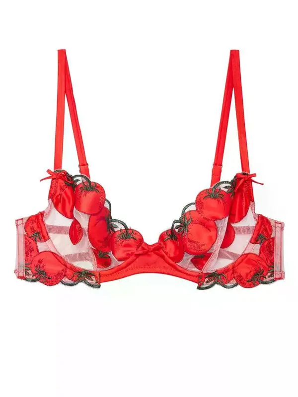 FLEUR DU MAL Pomodoro Embroidered Demi Bra