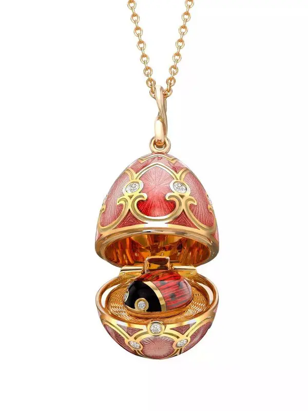 Faberge 18kt Yellow Gold, Diamond And Enamel Ladybird Surprise Locket Necklace - Red