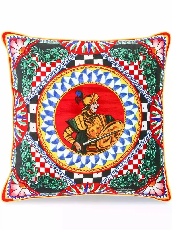 Dolce & Gabbana Medium Carretto-print Square Velvet Cushion - Green