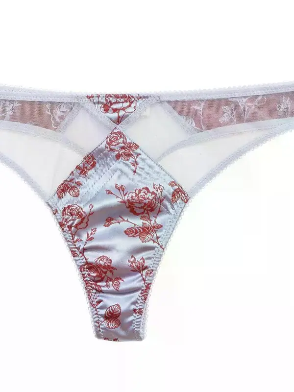 FLEUR DU MAL Rose-jacquard Thong