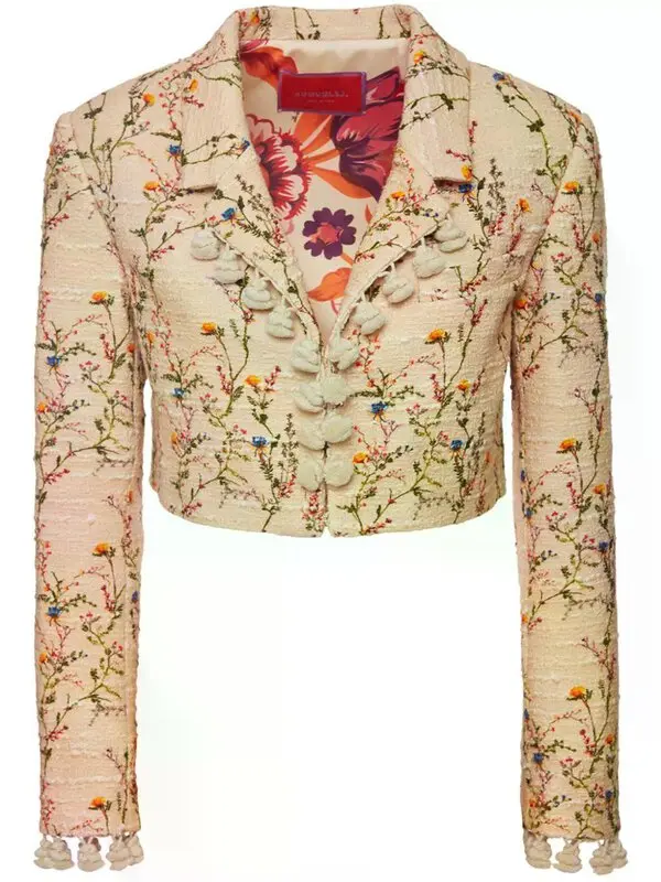 La DoubleJ Torero Embroidered Cropped Jacket - Neutrals