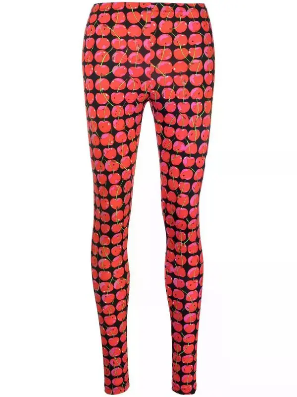 La DoubleJ Cherry-print Mid-rise Leggings - Black