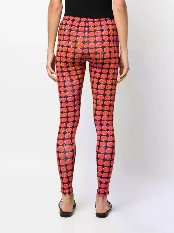 La DoubleJ Cherry-print Mid-rise Leggings - Black